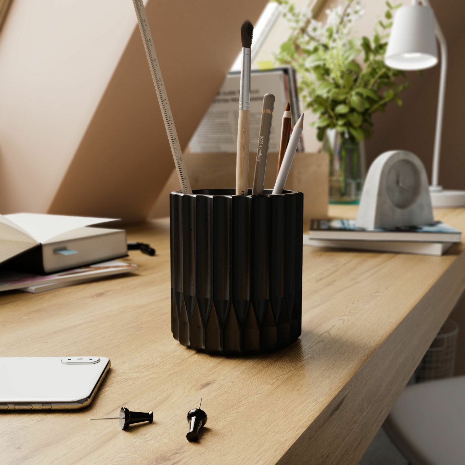 Органайзер для канцелярии настольный черный глянцевый San Marino.