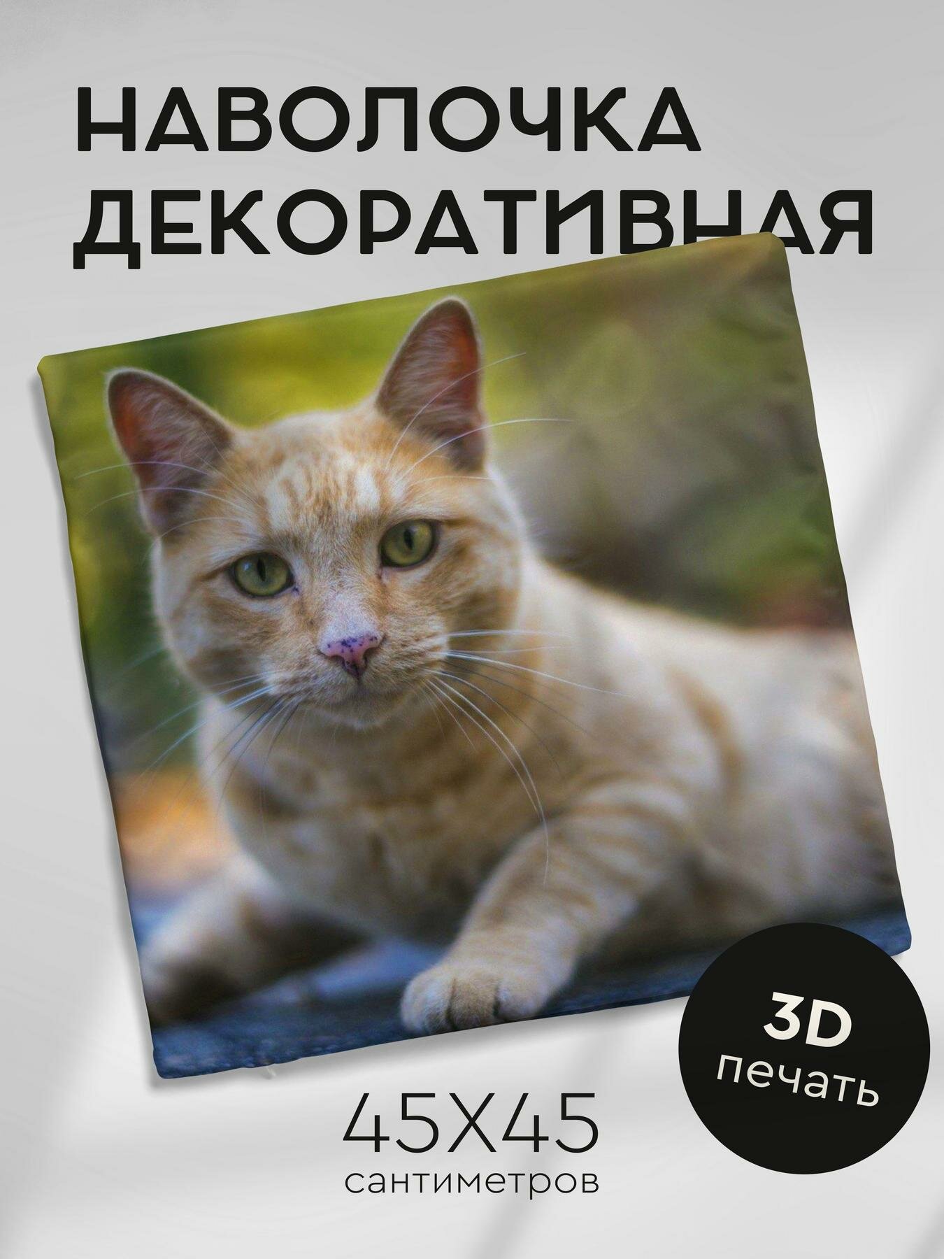 Наволочка декоративная, 45х45см / кот / полосатый / лежать
