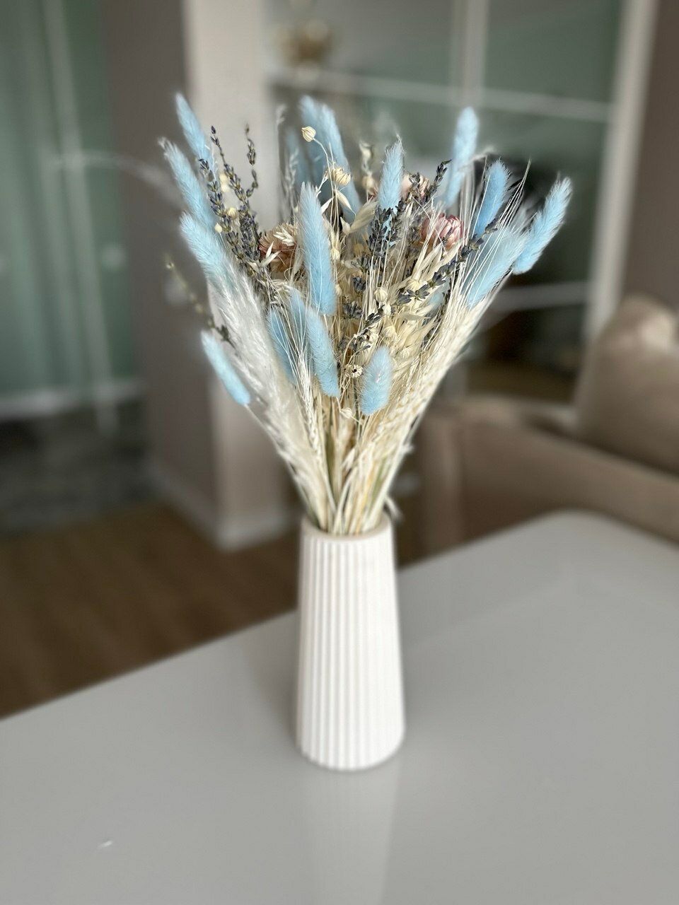 Букет сухоцветов для декора в вазу Trava Decor гипсофила, пампасная трава, пшеница, лаванда, лагурус сухоцвет