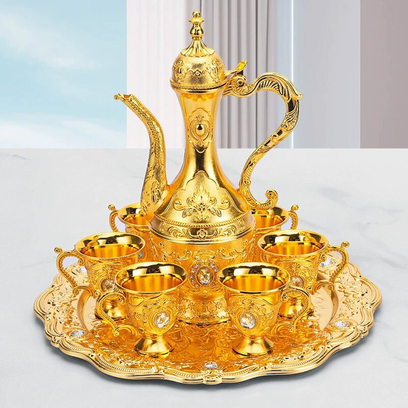 Русский антикварный набор для водки: фляга + рюмки | Винтажный свадебный подарок