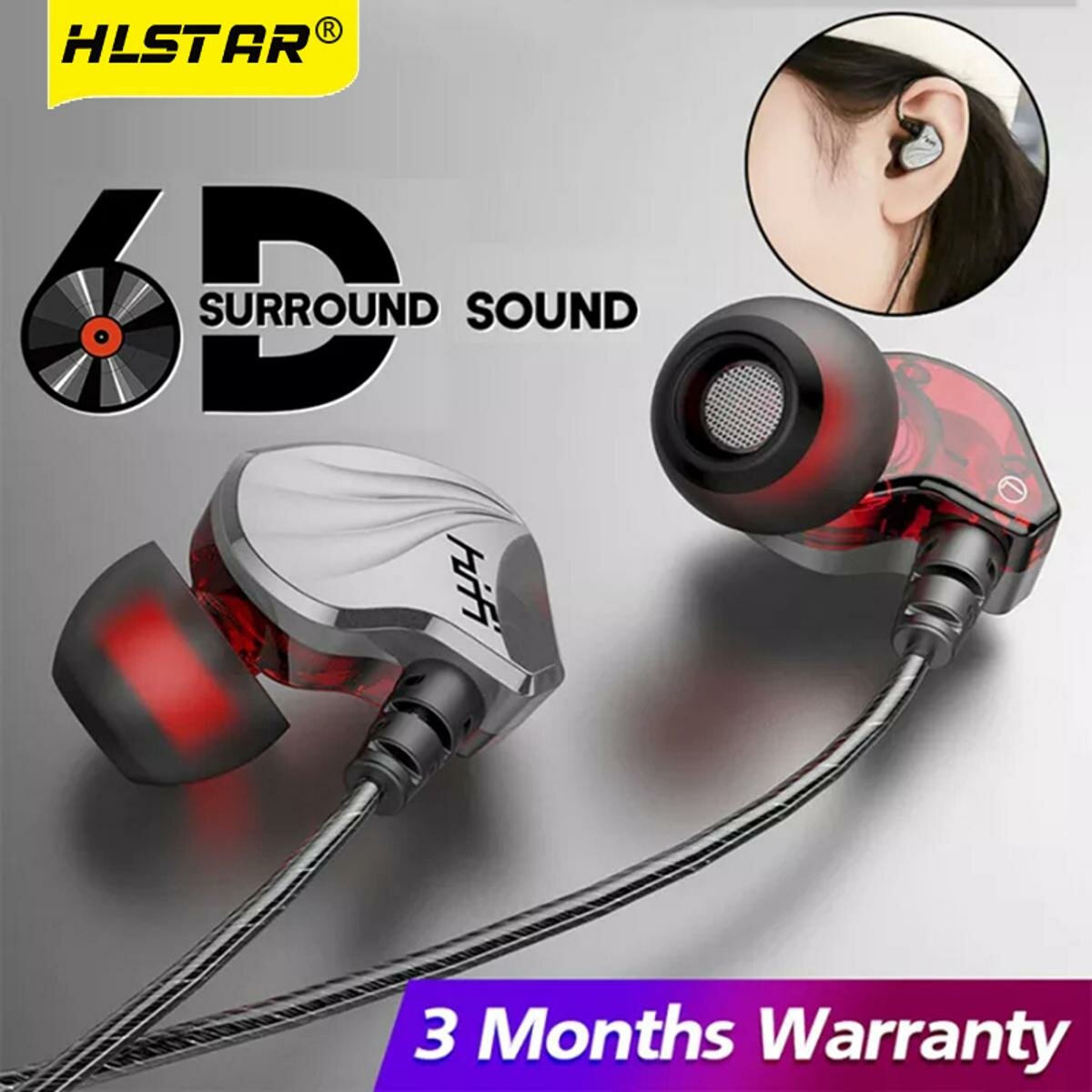 HLstar® 6D Bass Handsfree Наушники Surround Sound Спортивная гарнитура IPX5 Водонепроницаемые наушники с защитой от пота