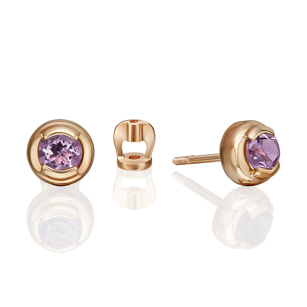 Серьги, красное золото, 585 проба, аметист