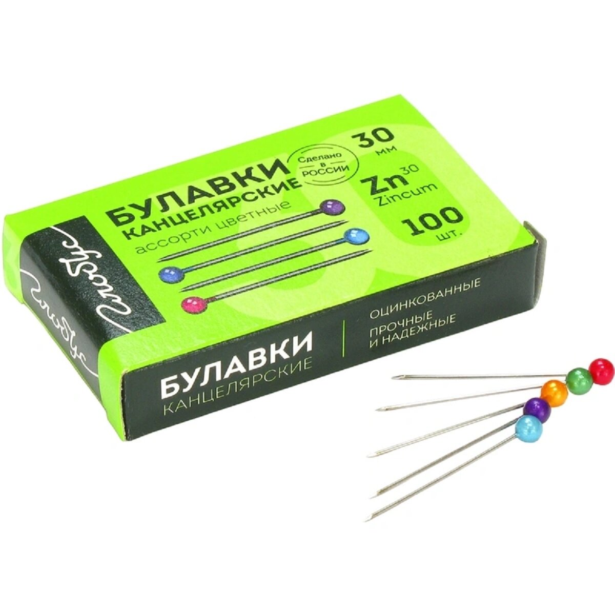 Булавки для пробковых досок Глобус (30мм, металл) цветные, 100шт. (БК30-100 Ц), 198 уп.