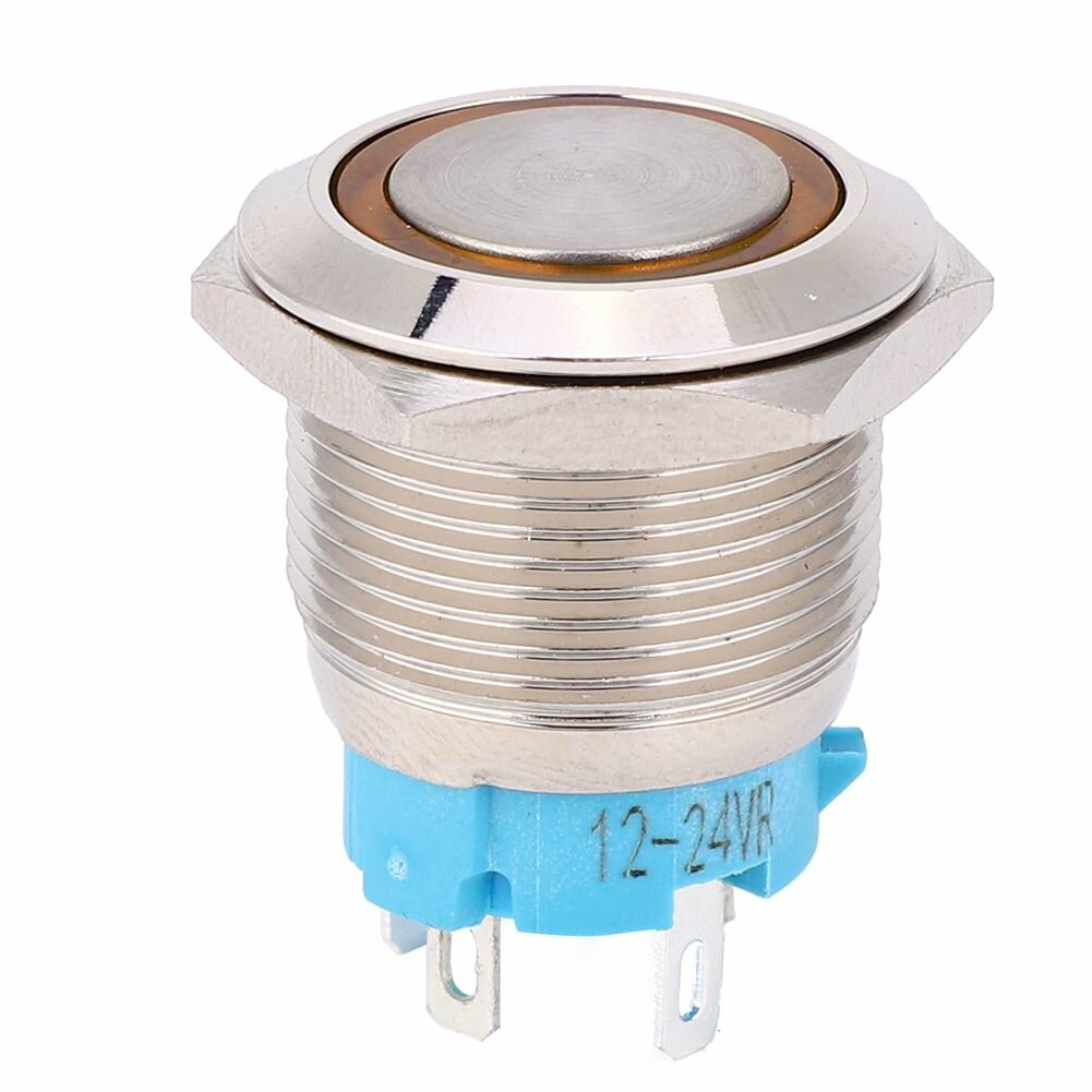 19 мм самоблокирующийся кнопочный переключатель 12-24 В постоянного тока 1НО 4PIN металлический кнопочный переключатель желтый цвет