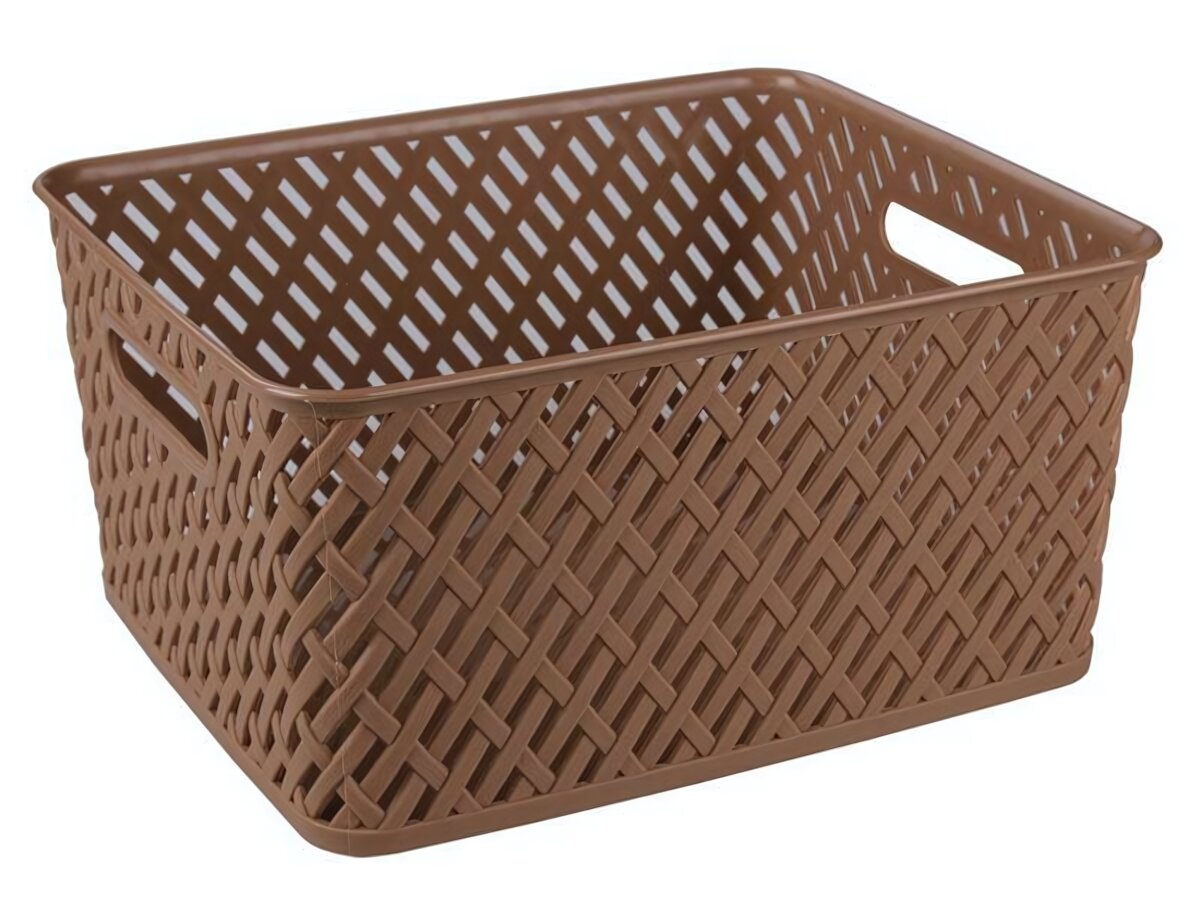 Корзина для хранения "Плетенка" с ручками, пластик, 35х29х17 см, коричневый, сетчатый дизайн