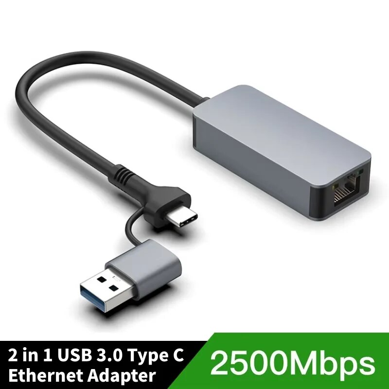 Ethernet-адаптер KEBETEME USB C 5Гбит/с 2500Mbps 2-in-1