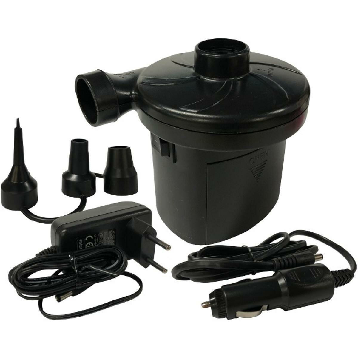 Decathlon Электрический насос, туристический, с 3 насадками, 12V/220V, черный