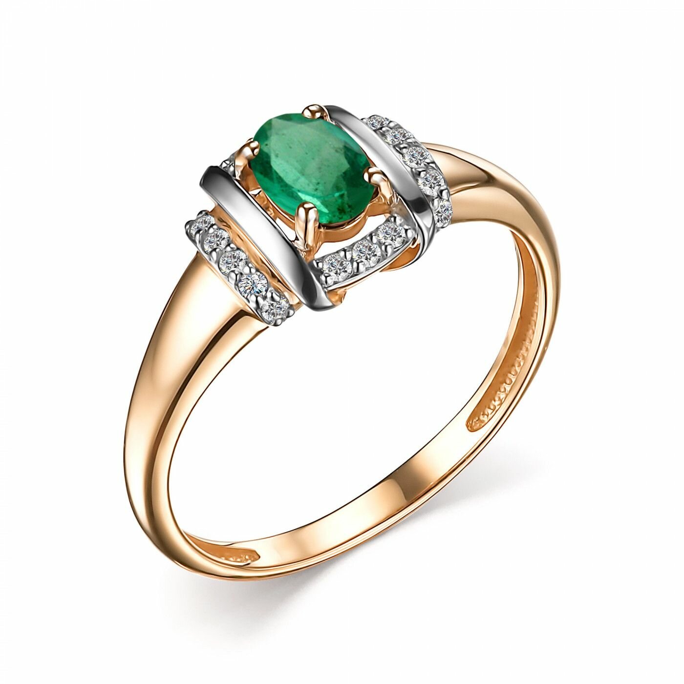 Кольцо, красное золото, 585 проба, бриллиант, изумруд