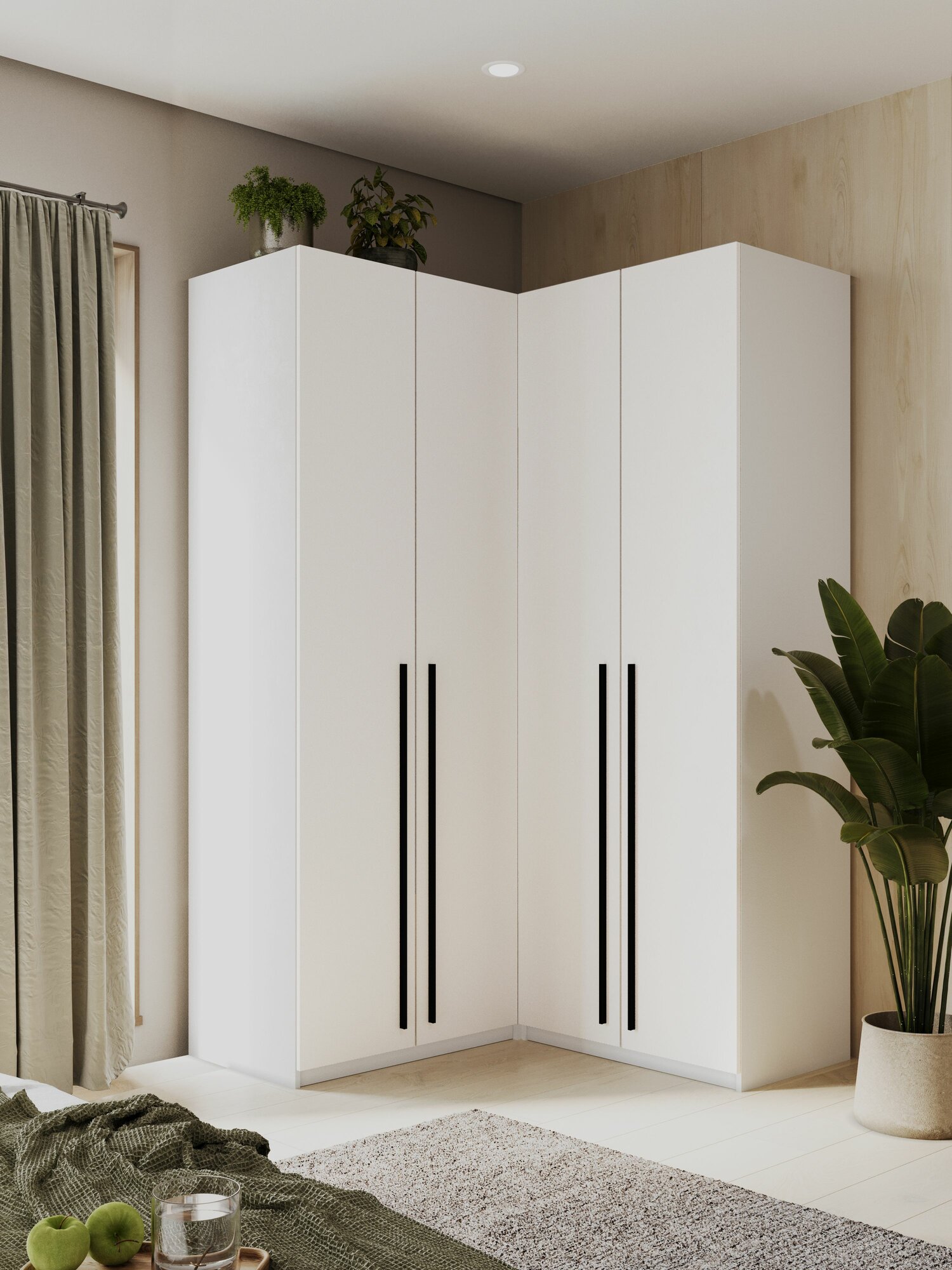 Угловой шкаф для одежды распашной с ящиками, Принцесса Мелания, Белый, 2200х1300х520мм