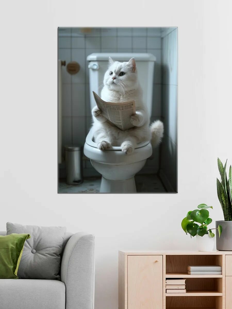 Картина на стену "Кот на унитазе", 50х70 см