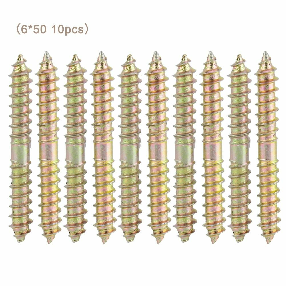 10 шт. Дюбель-шуруп 6*50 мм, мебельный соединитель, двусторонний винт