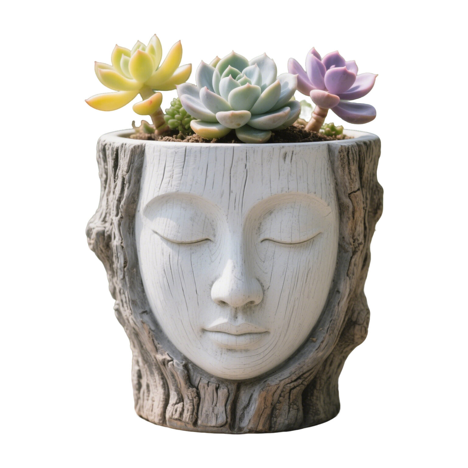 Горшок для цветов в виде лица из смоляного пня, креативный горшок для растений в виде головы девушки с текстурой дерева, кашпо для выращивания суккулентов, декоративный цветочный горшок для дома и балкона, стола, сада и домашнего декора