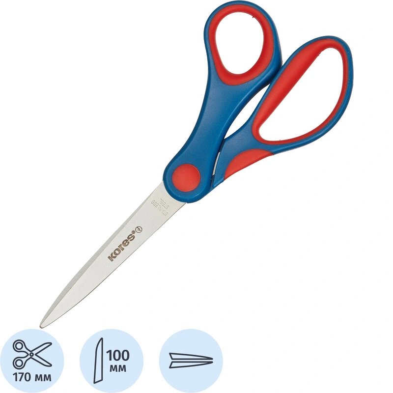 Ножницы Kores Softgrip 170 мм с пласт. прорезин. анатом. руч. цв. вассорт