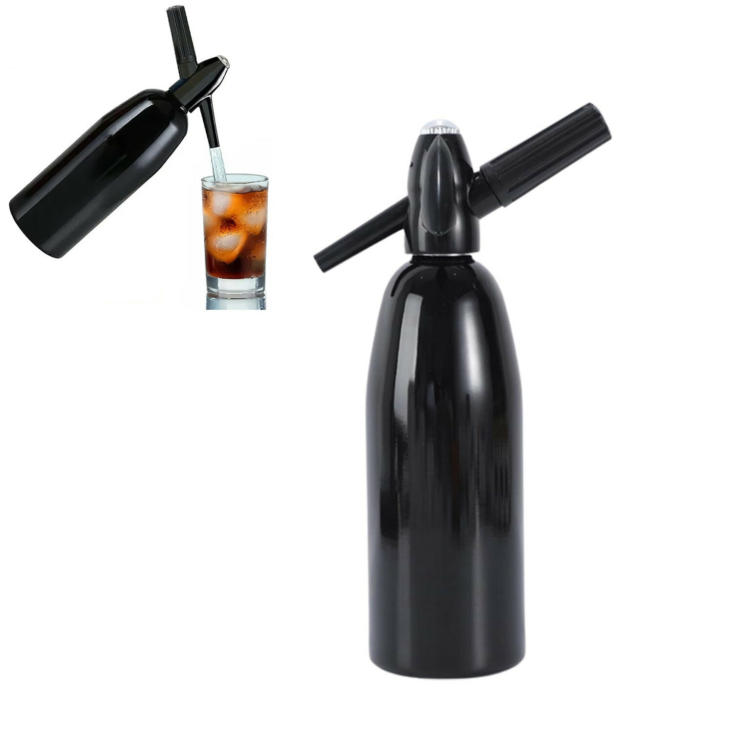 1L Soda Syphon Siphon Maker Aluminium Soda Siphon Bottle Manual Homemade Soda Mojitos Gin Fizz Cocktails Wine Spritzers black