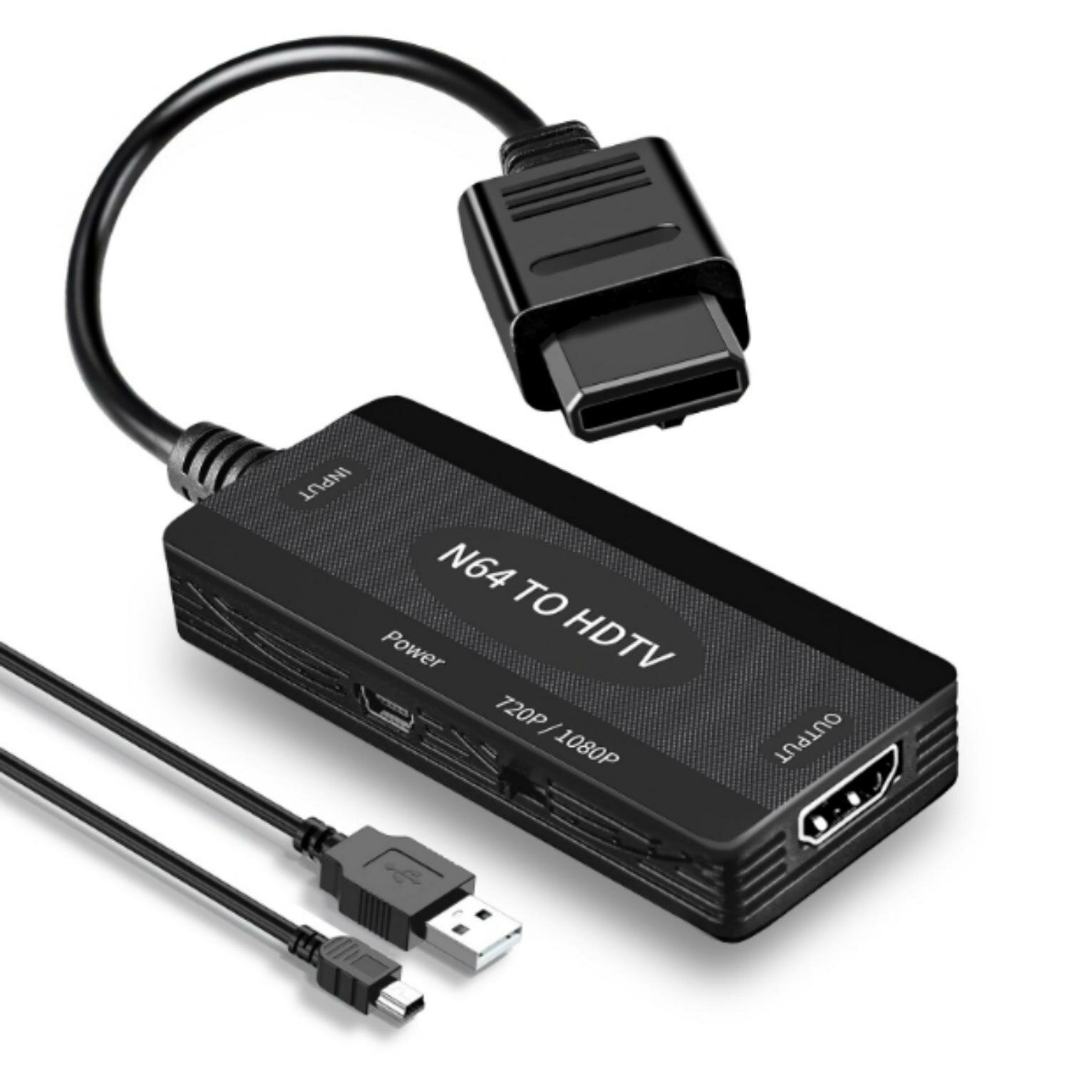 Адаптер D-Terminal в HD Конвертер входа YPbPr в выход HD Совместимый с N64/SNES/GameCube Черный 1080P60Hz 720P/1080P Переключатель Вход D-Terminal Выход HD Размер 70*35*15mm Пакетный вес 196g В комплект входят 1 адаптер, 1 USB кабель, 1 HD кабель, 1