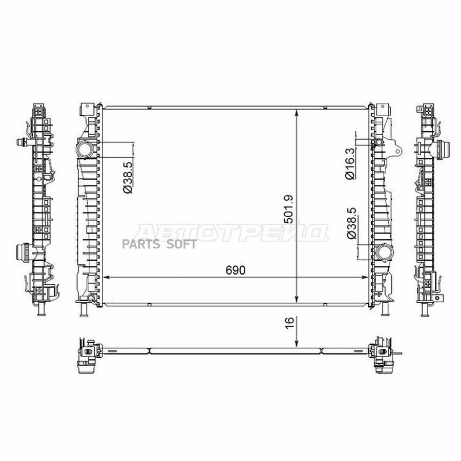 Радиатор Land Rover Discovery Sport 14-23 / Range Rover Evoque 15-18 от официального дистрибьютора, SAT, артикул ST100107