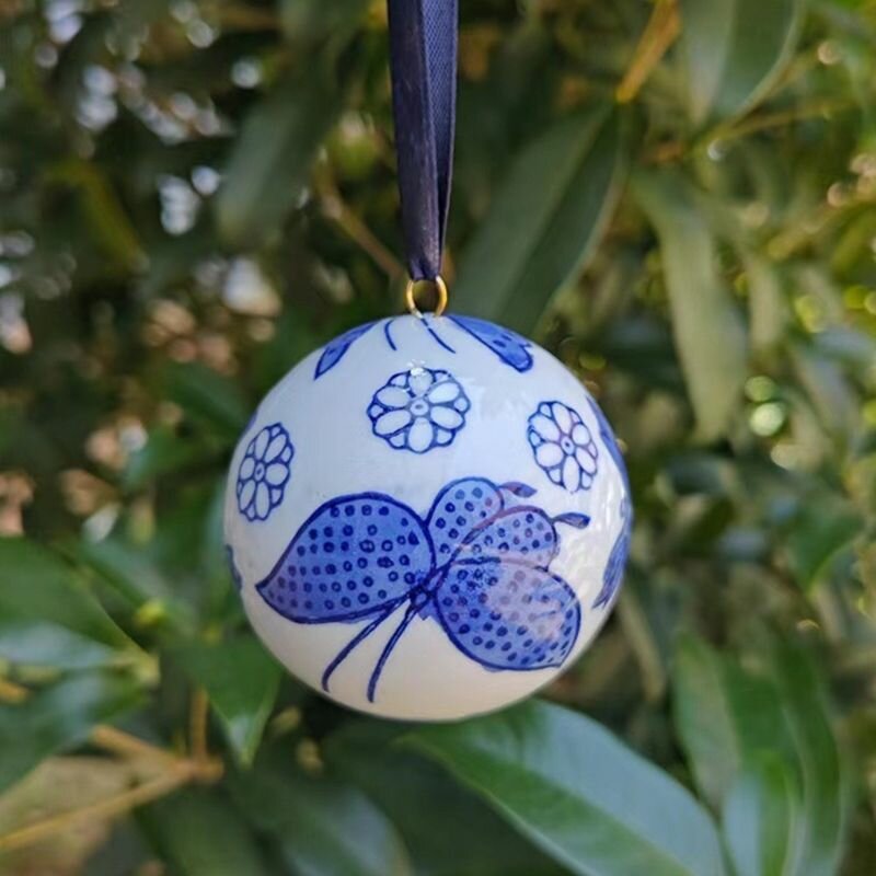 Набор из 6 рождественских украшений, елочный подвесной шар голубого и белого фарфора-синий