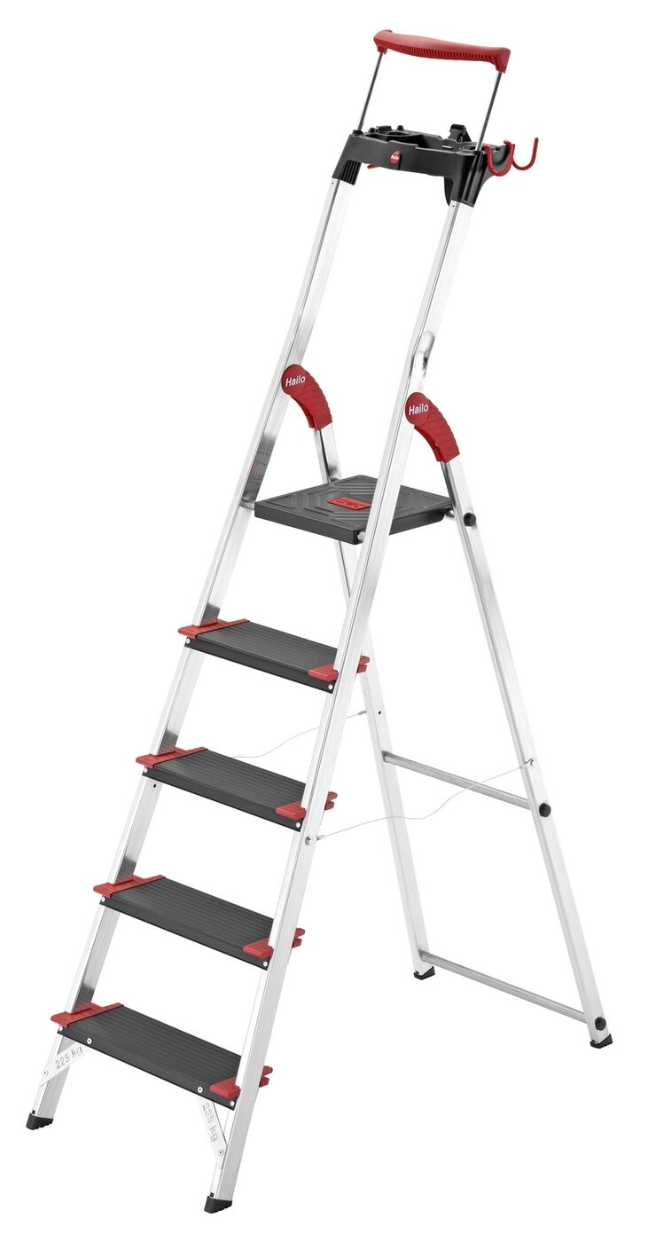 Стремянка 5 широких ступеней Hailo L100 TopLine алюминиевая