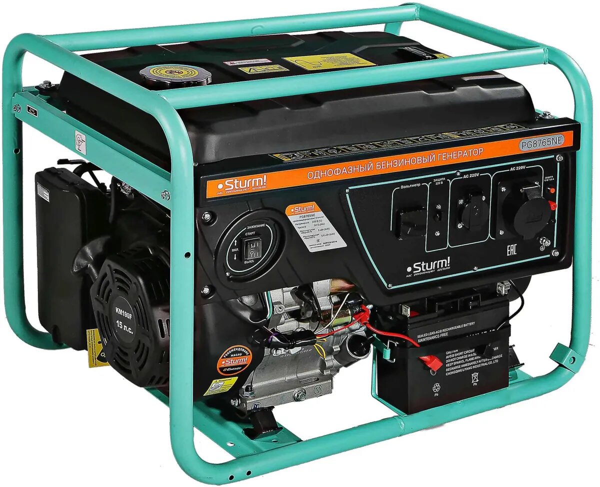 Генератор Sturm! PG8765NE, зеленый, мощность 6500 Вт, 3000 об/мин