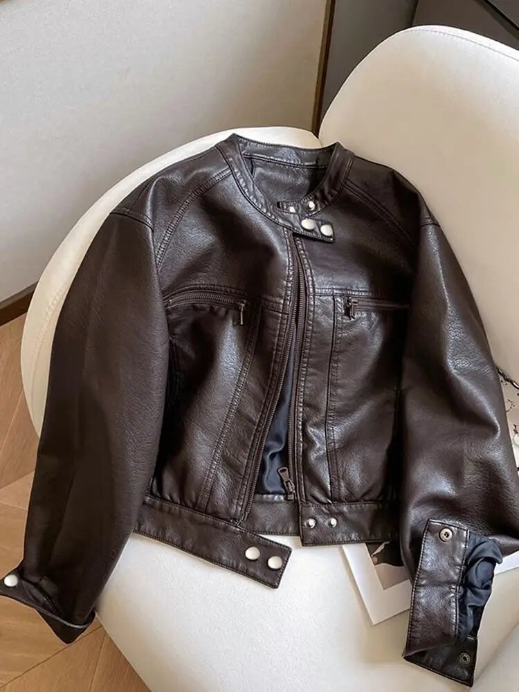 Женская короткая куртка из искусственной кожи American Locomotive М, Coffee