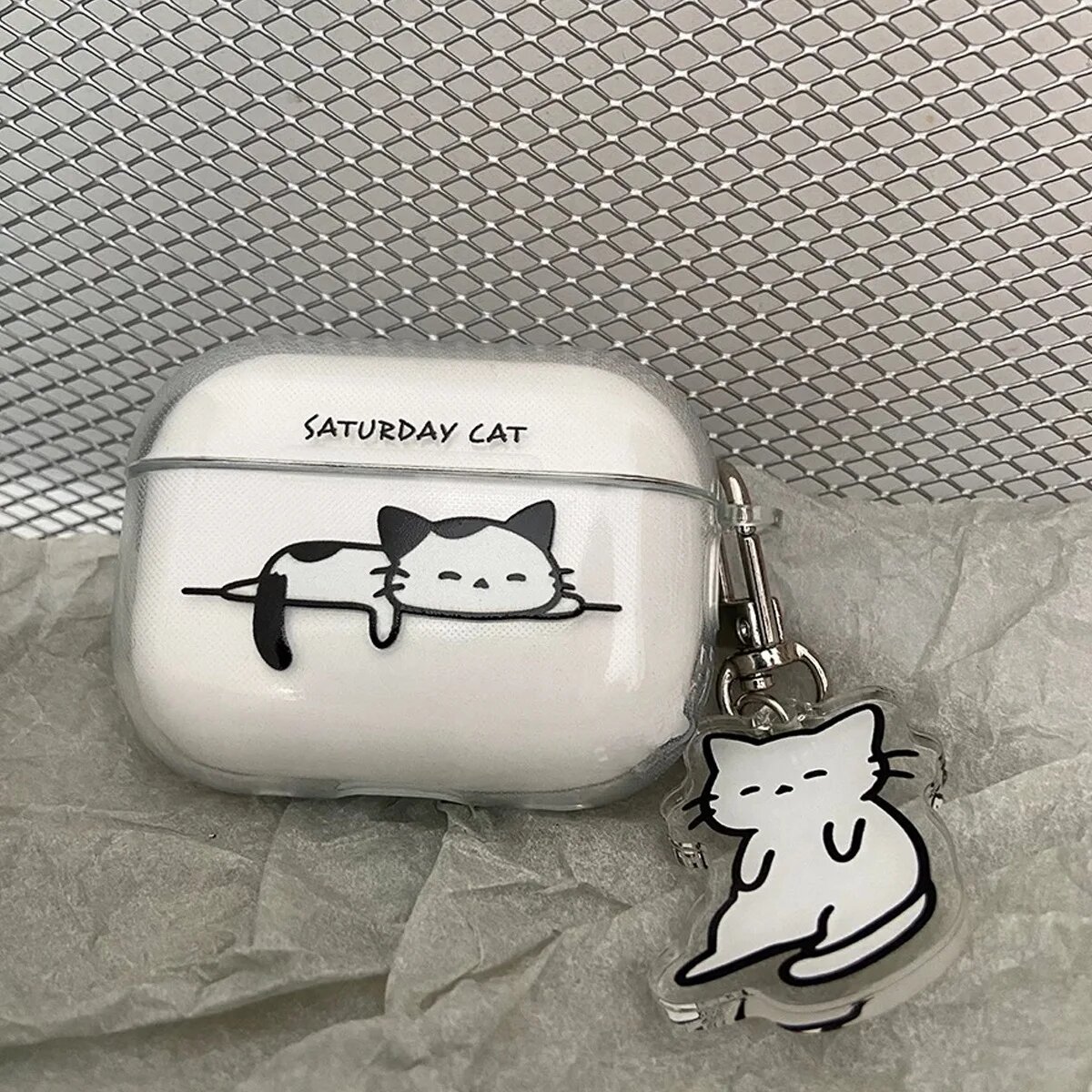 Силиконовый чехол для наушников BASNEWUP черный кот Белый, For airpods Pro, lazy cat
