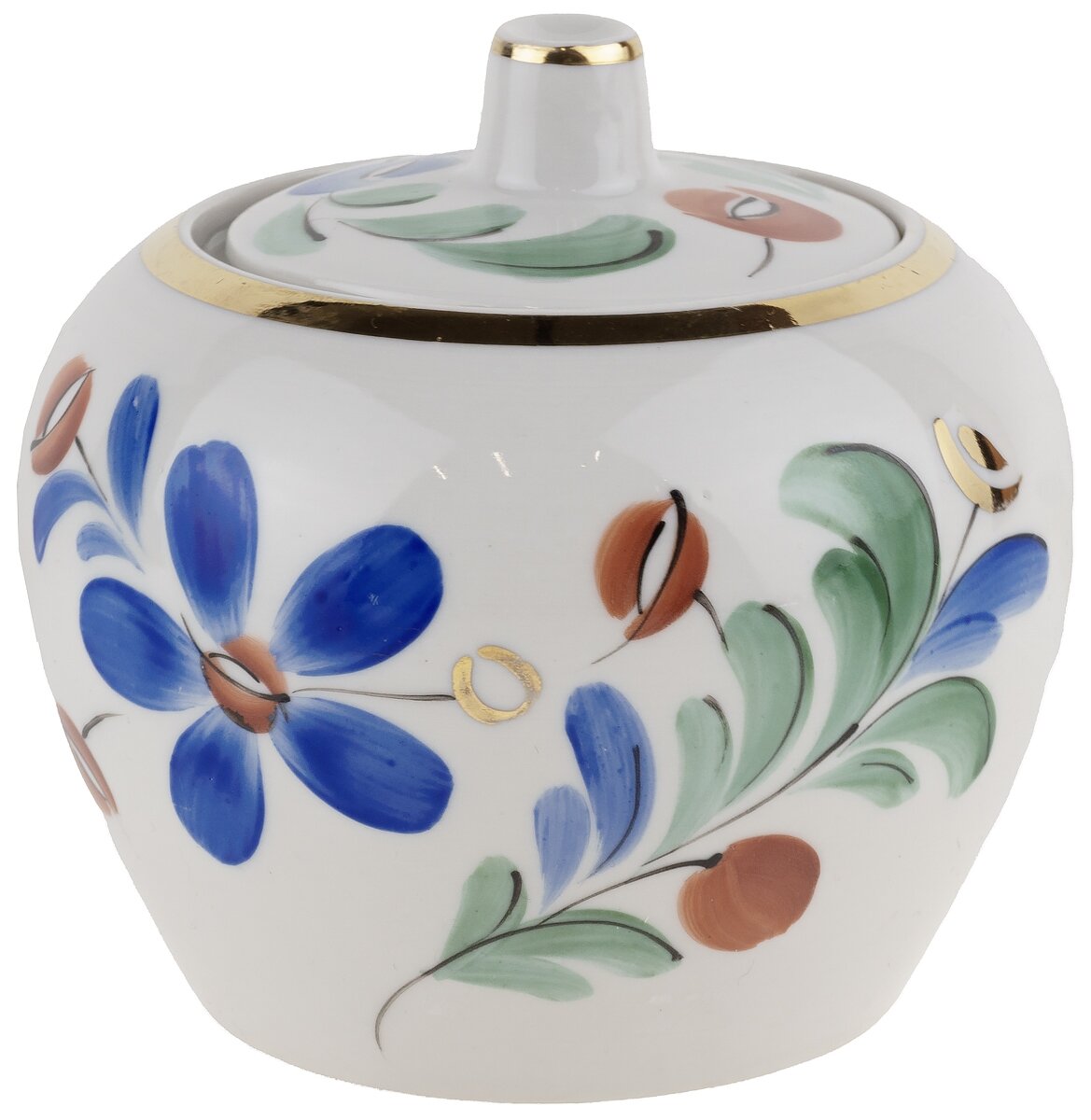 Сахарница "Синие цветы", Фарфор, винтаж, Вербилки, СССР, 1954-1965 гг.