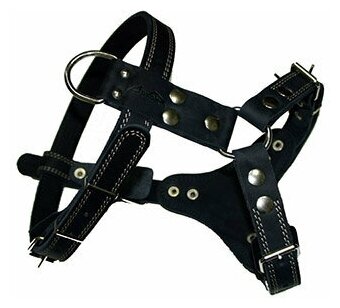 Шлейка для собак № 2 водильная кожаная черная 82 - 96 см x 25 мм Аркон