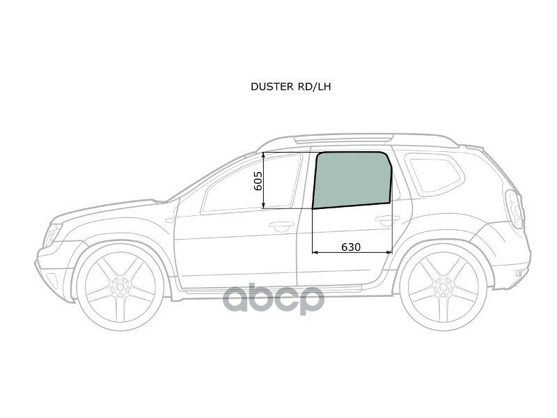Стекло боковое опускное (Сзади/ Слева/ Цвет зеленый) Nissan Terrano 14-22 / Renault Duster 10-21 XYG арт. DUSTER RD/LH