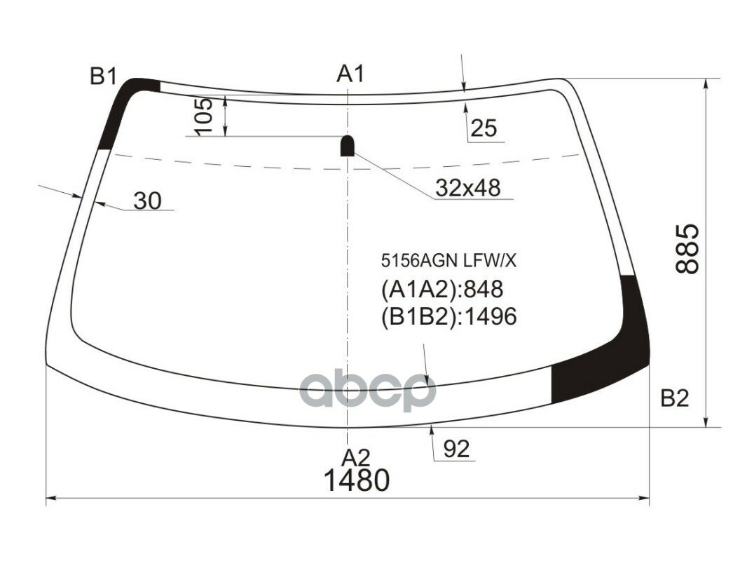 Стекло лобовое Mazda 626 97-02 / Capella 97-02 XYG арт. 5156AGN LFW/X