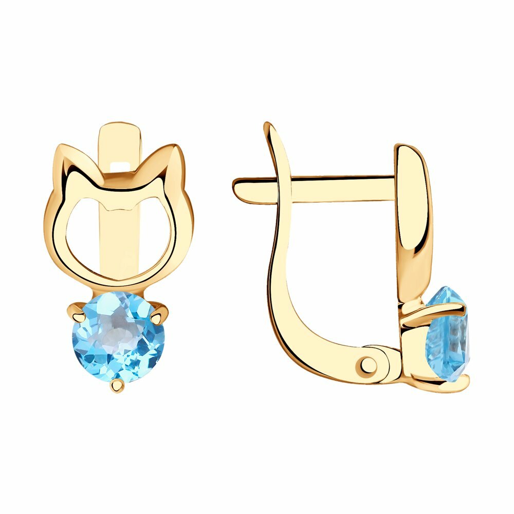 Серьги, красное золото, 585 проба, топаз