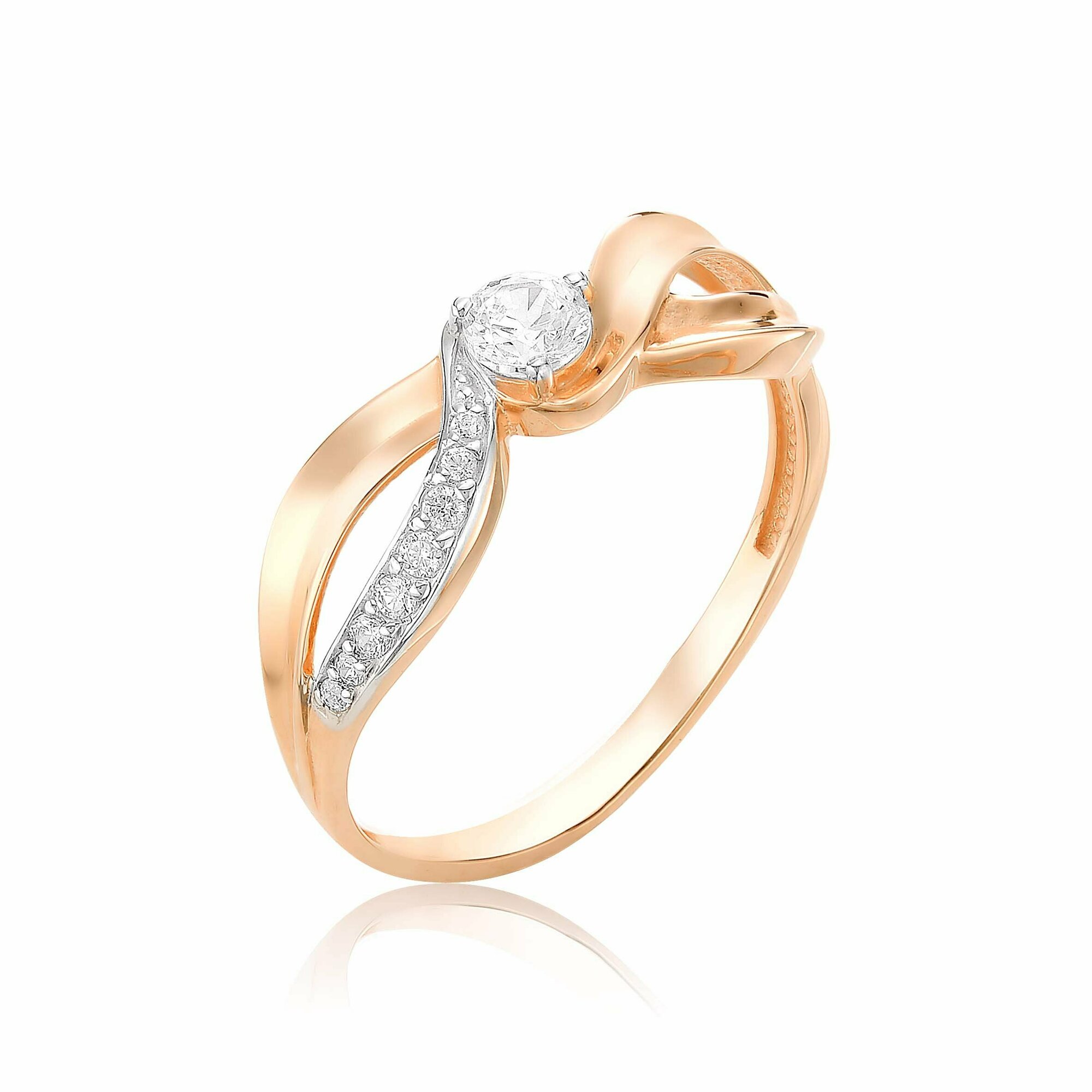 Перстень, красное золото, 585 проба, родирование, фианит