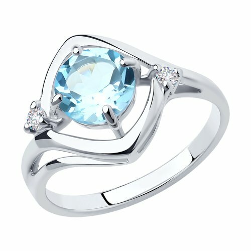 Кольцо, серебро, 925 проба, фианит, топаз