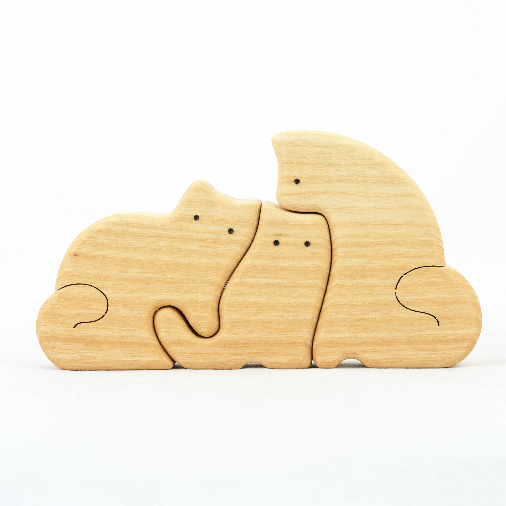 Мастерская Михеевых / Кошки с одним котенком - семейка пазл - деревянная развивающая игрушка - интерьерное украшение