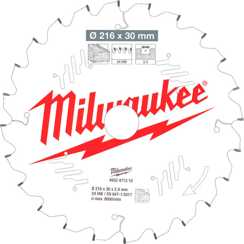Пильный диск по дереву Milwaukee 216x30;24T 4932471315