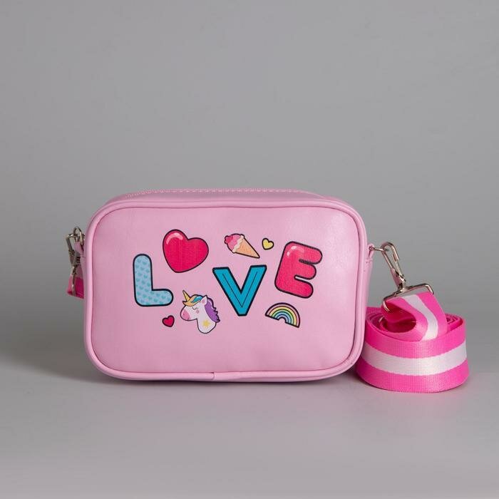 Сумка детская Love, искусственная кожа, на ремешке, розовая