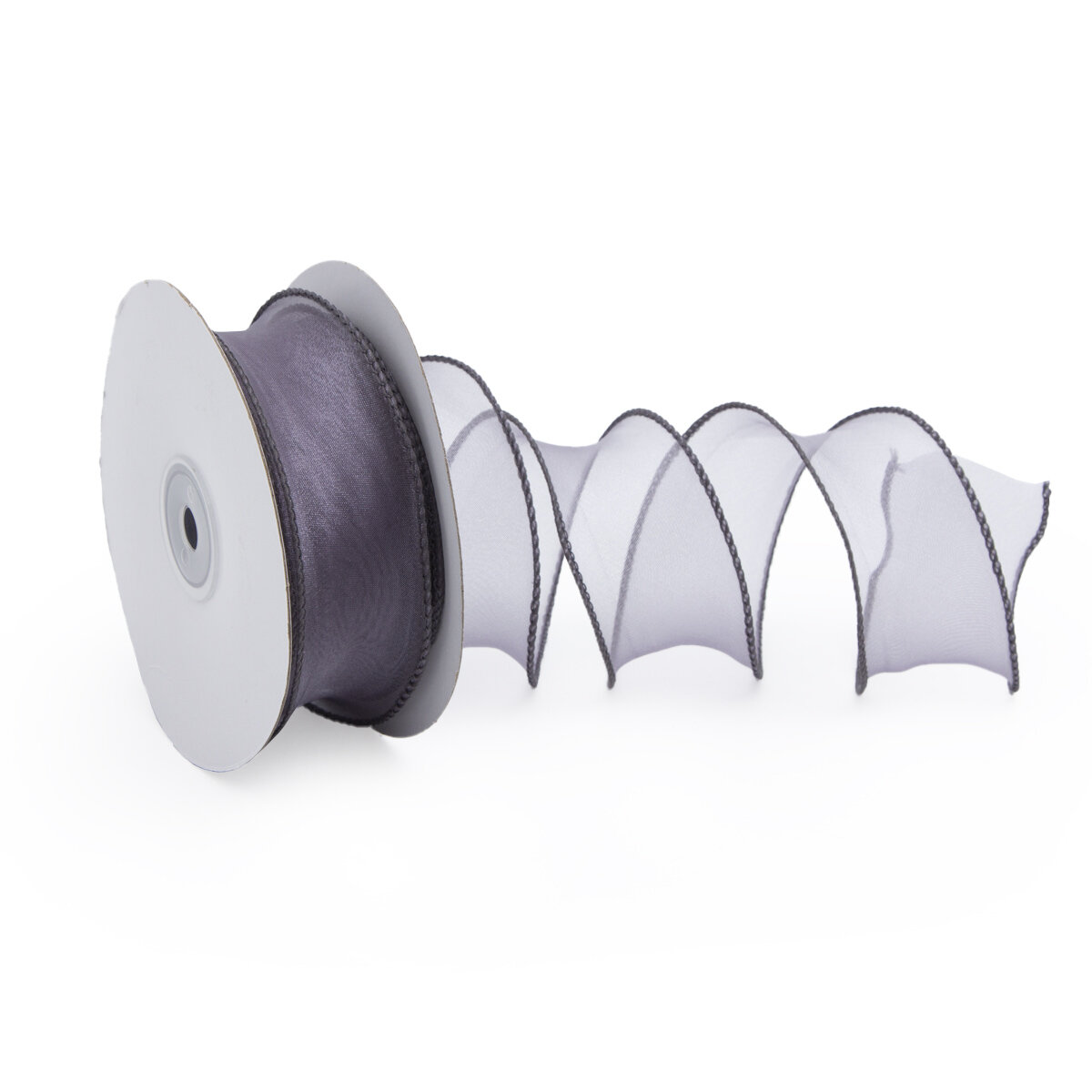 Лента декоративная с волнистым краем, 100% органза, 38 мм*18,29 м (темно-серый)