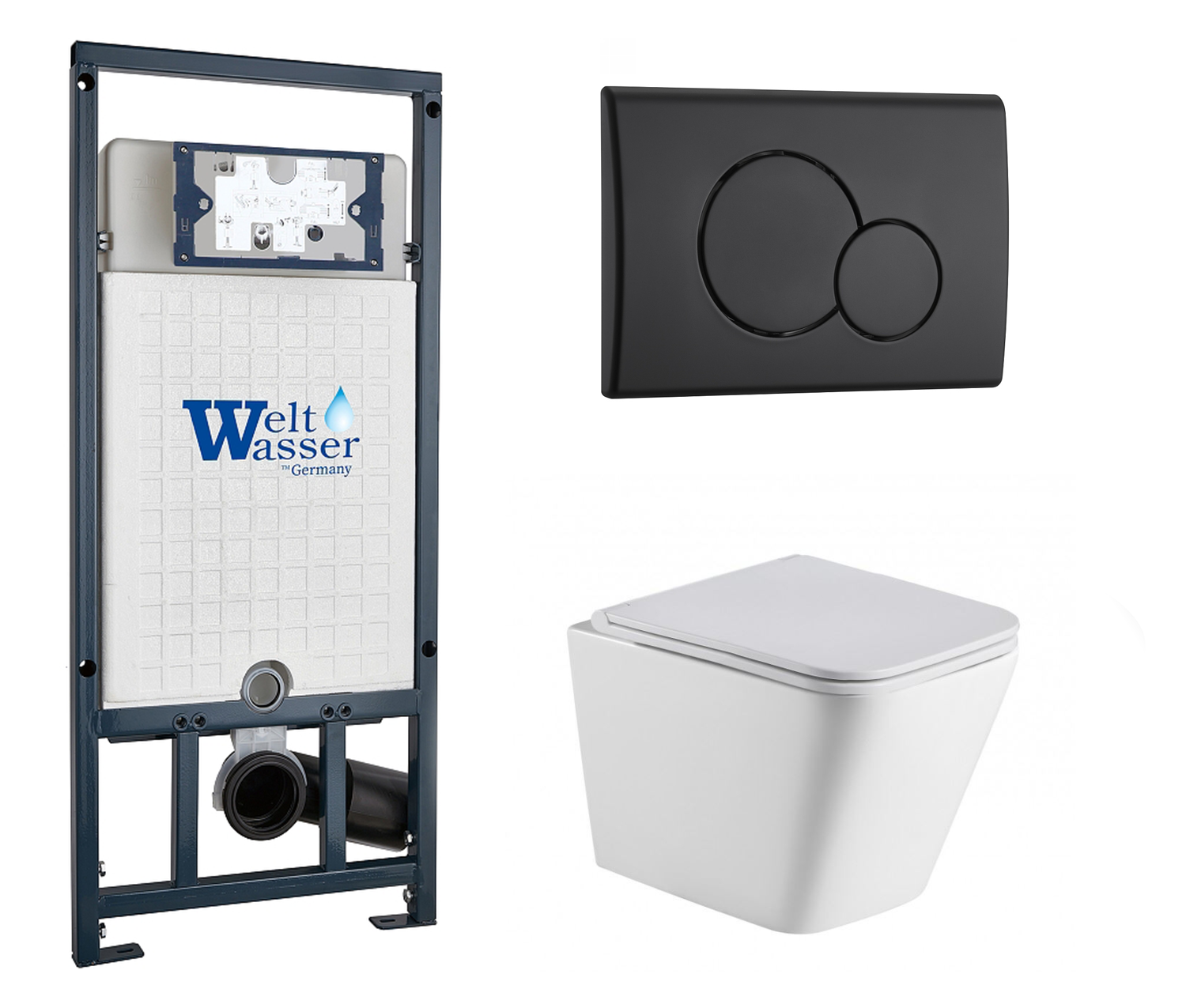 Комплект 3 в 1 инсталляция WeltWasser WW Marberg 507 + Подвесной унитаз WeltWasser Gelbach 043 GL-WT с кнопкой черной RD 10000005949 + 10000003663 + 10000010238