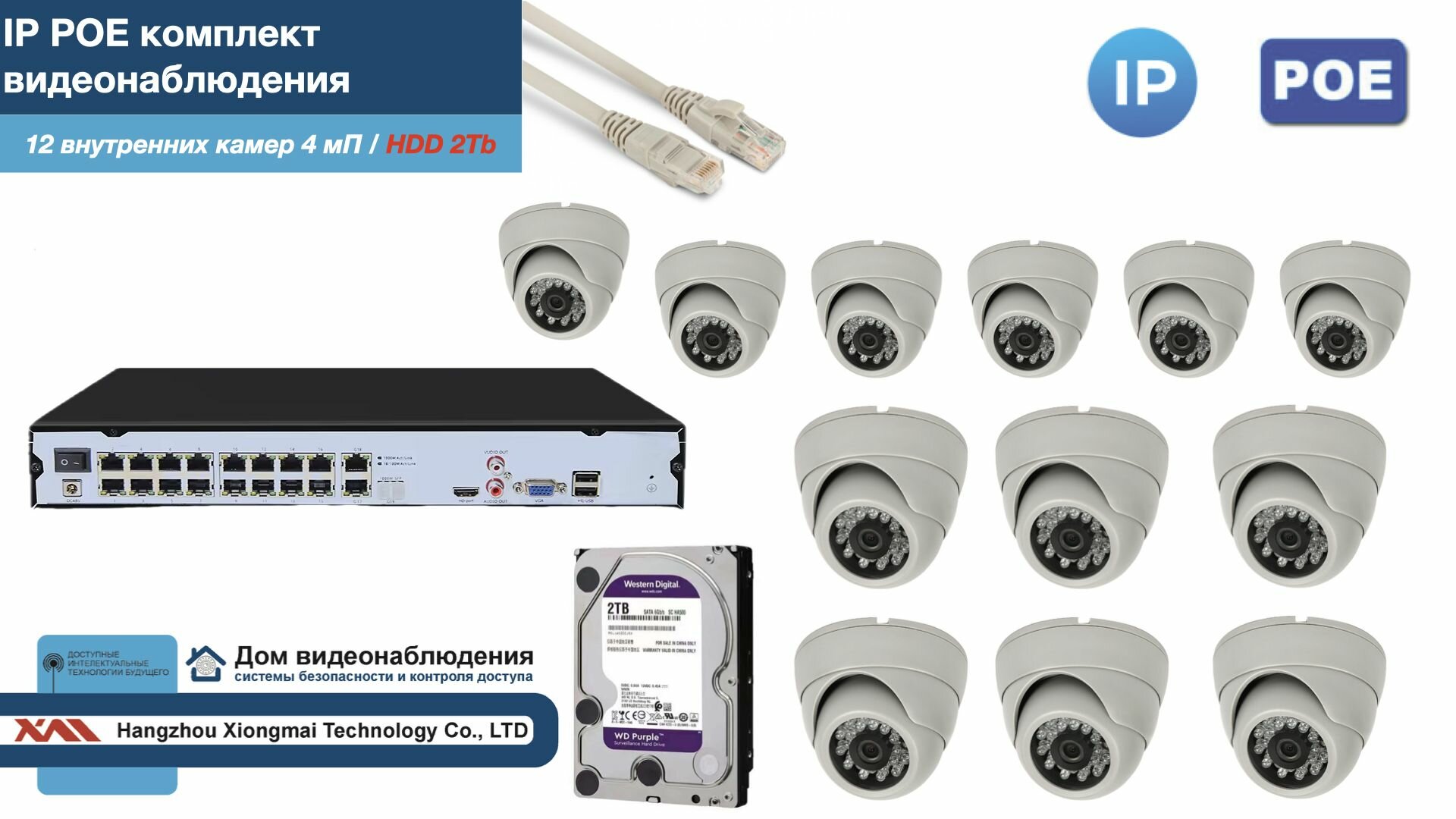 Полный IP POE комплект видеонаблюдения на 12 камер (KIT12IPPOE300W4MP-2-HDD2Tb)