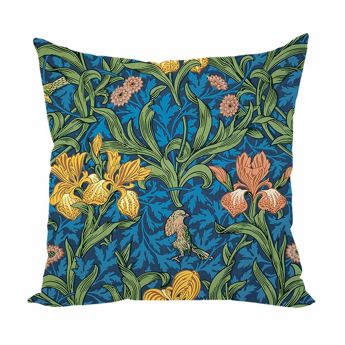 Подушка декоративная Ирисы на синем Моррис 40х40 велюр