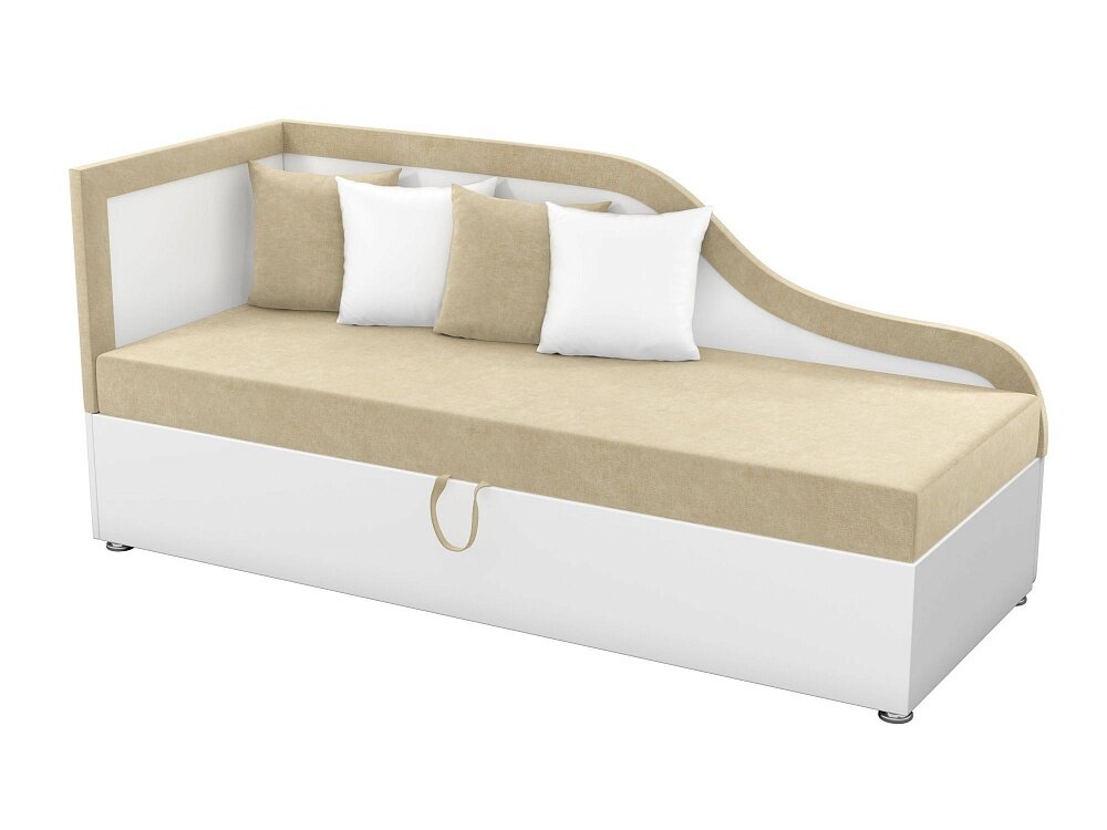 Прямой диван тахта Дюна Бежево-Белый Экокожа Микровельвет, 193х85х78 см, с ящиком для белья
