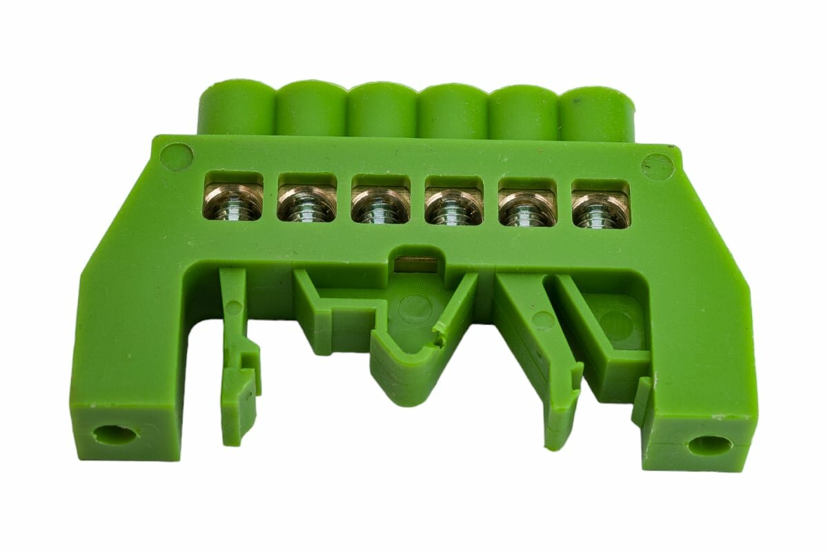 REXANT Шина PE земля на DIN-рейку 6x9 мм, зелёный комбинированный изолятор 6 групп 11-2306