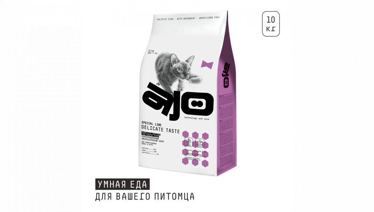 Корм AJO "Delicate Taste", для взрослых и молодых привередливых кошек, сухой, 10 кг