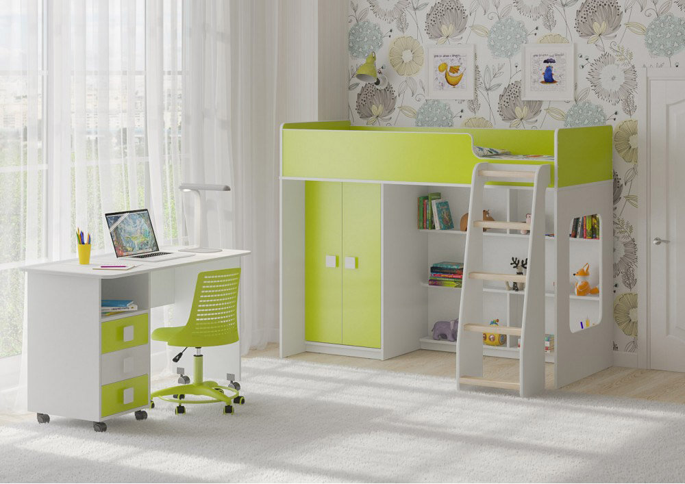 Кровать чердак Л-42.1.4 Белый Лайм
