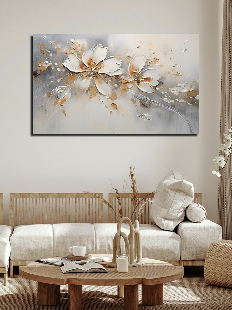 Картина на холсте LOFTime 60х100 абстракция цветы масло СЕР ЗОЛ КБ-544-60100