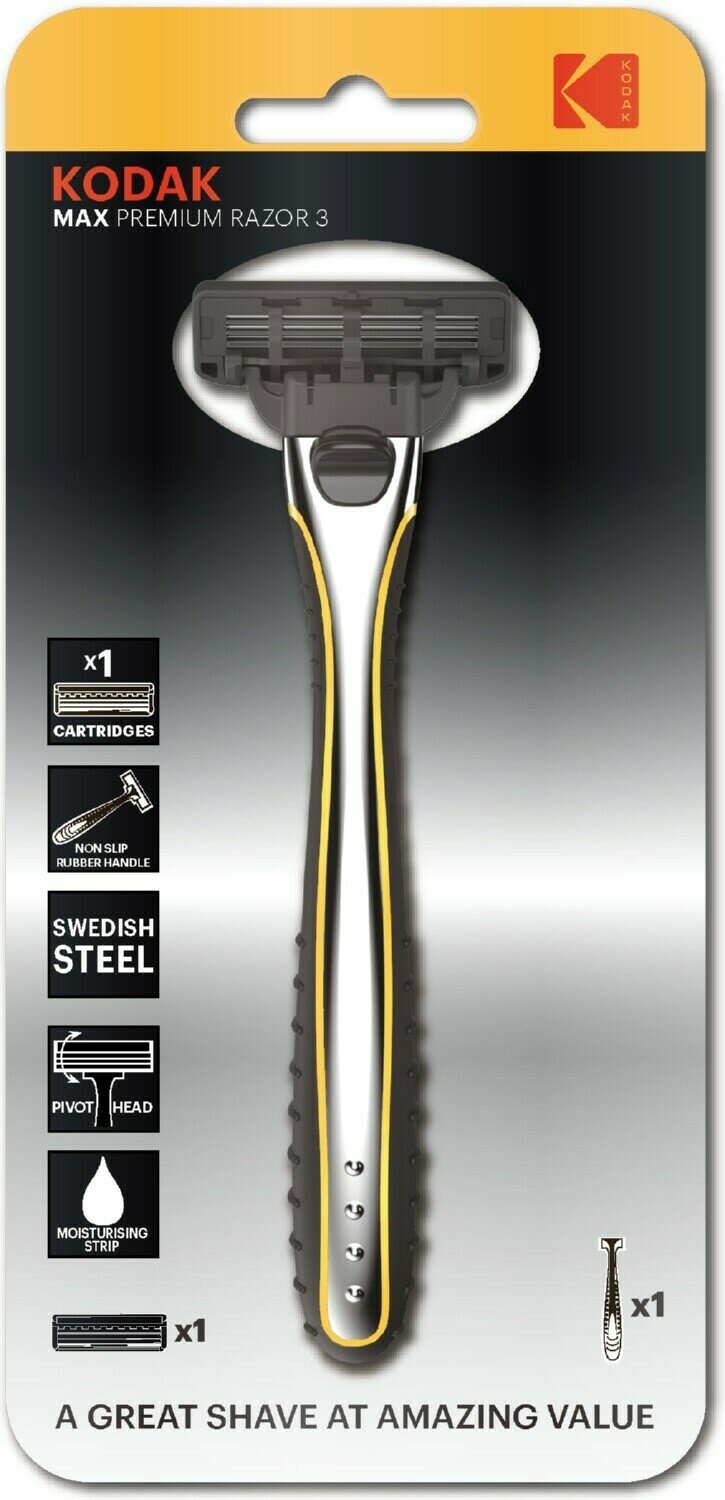 Бритвенная система Kodak MAX Prem Razor 3 мужская серебро/черный 3 лезвия 1 сменная кассета (12/72/1