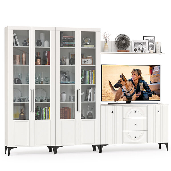 Валенсия Гостиная № 112, цвет ЛДСП белый шагрень/МДФ белый шагрень