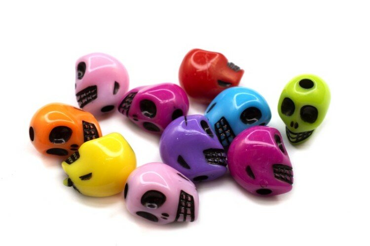 Бусины акриловые Череп 13х10х11мм, отверстие 1,5мм, ассорти цветов, 540-341, 10шт