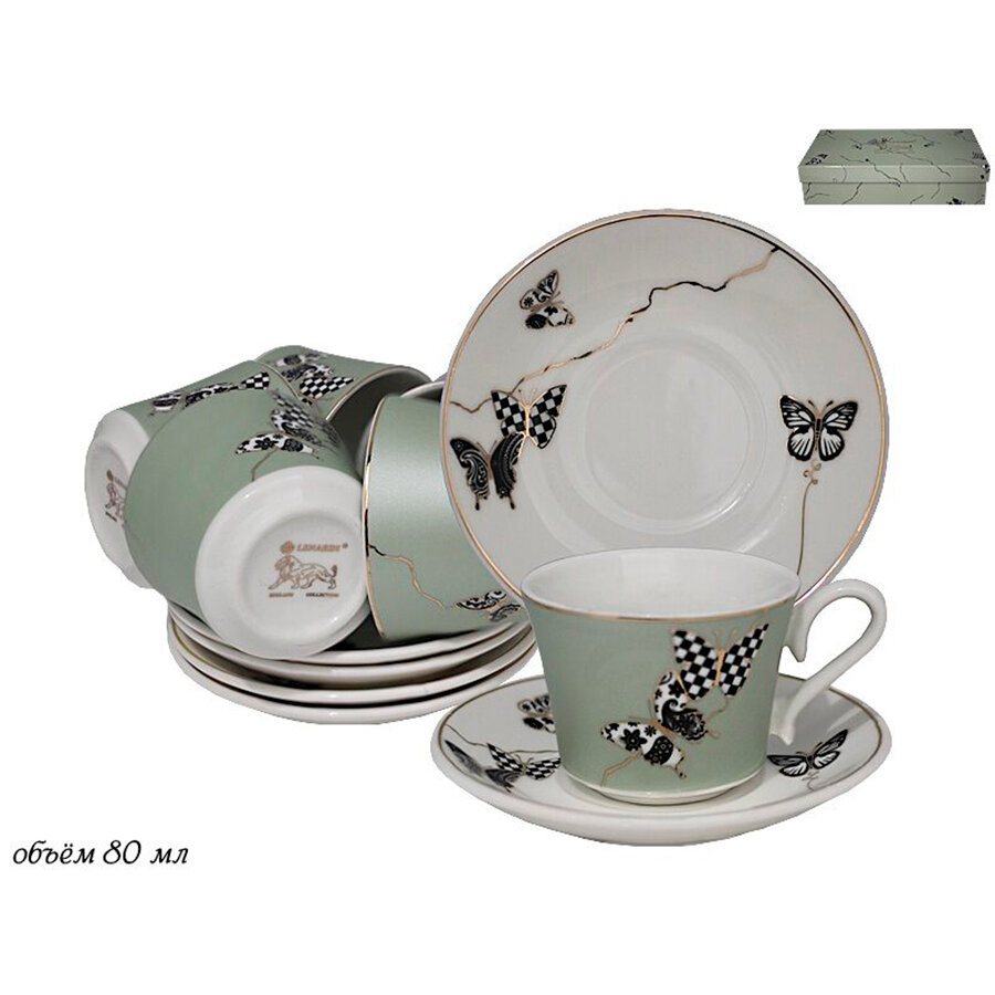 Кофейный набор 12 пр Lenardi Butterfly, фарфор, 100 мл