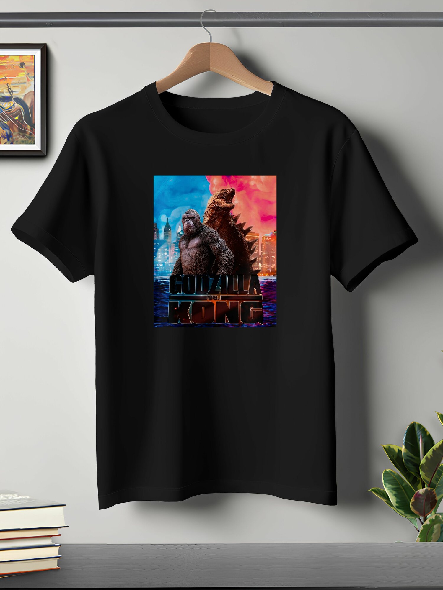 Футболка ONEQ унисекс 50-52 (XL) размер с принтом Годзилла и Конг, черная