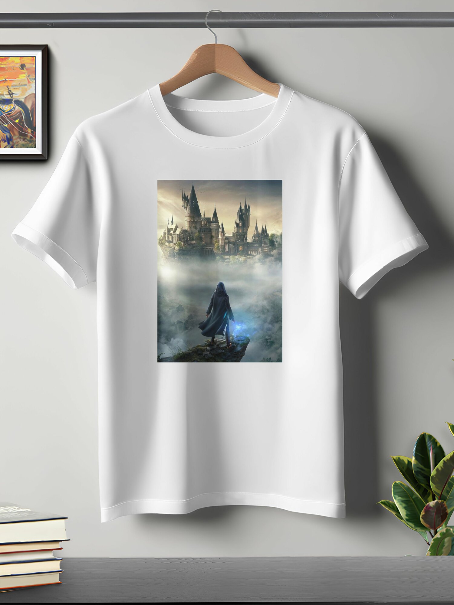 Футболка  Детская ONEQ 152 (12-13) размер с принтом Хогвартс, белая